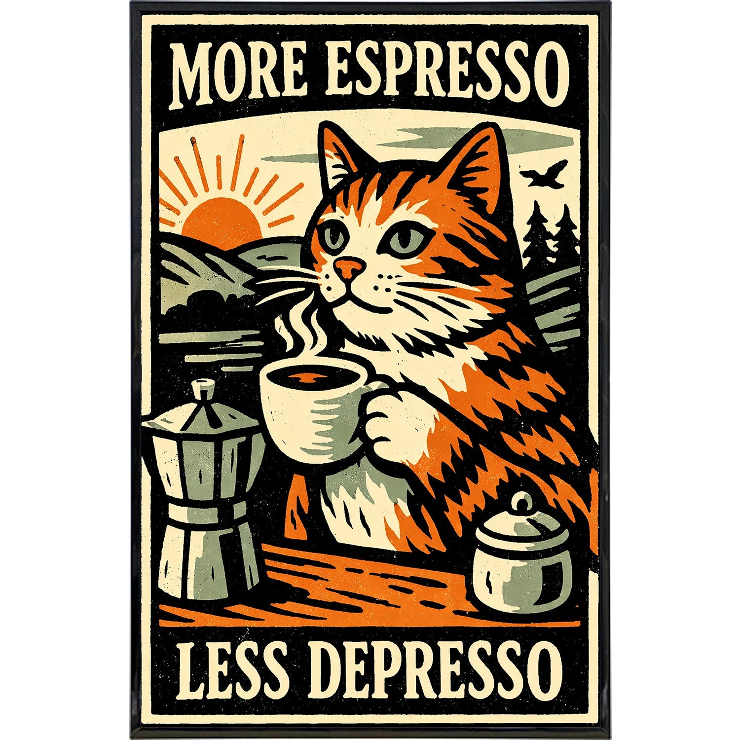 More Espresso Less Depresso Print | Funny Coffee Cat Art – The Original ...