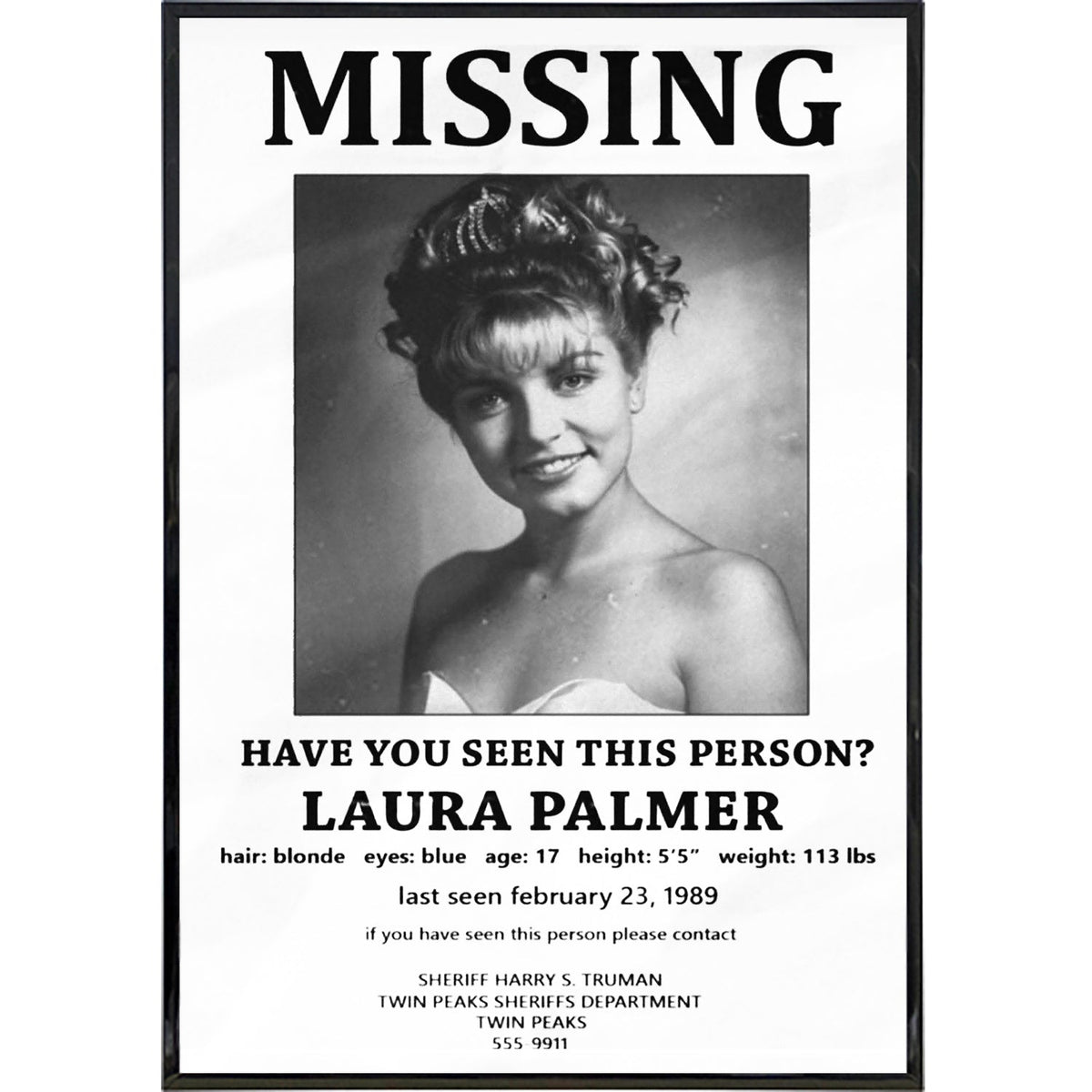 Twin Peaks Inspired Laura Palmer Missing Poster Print | The Original ...